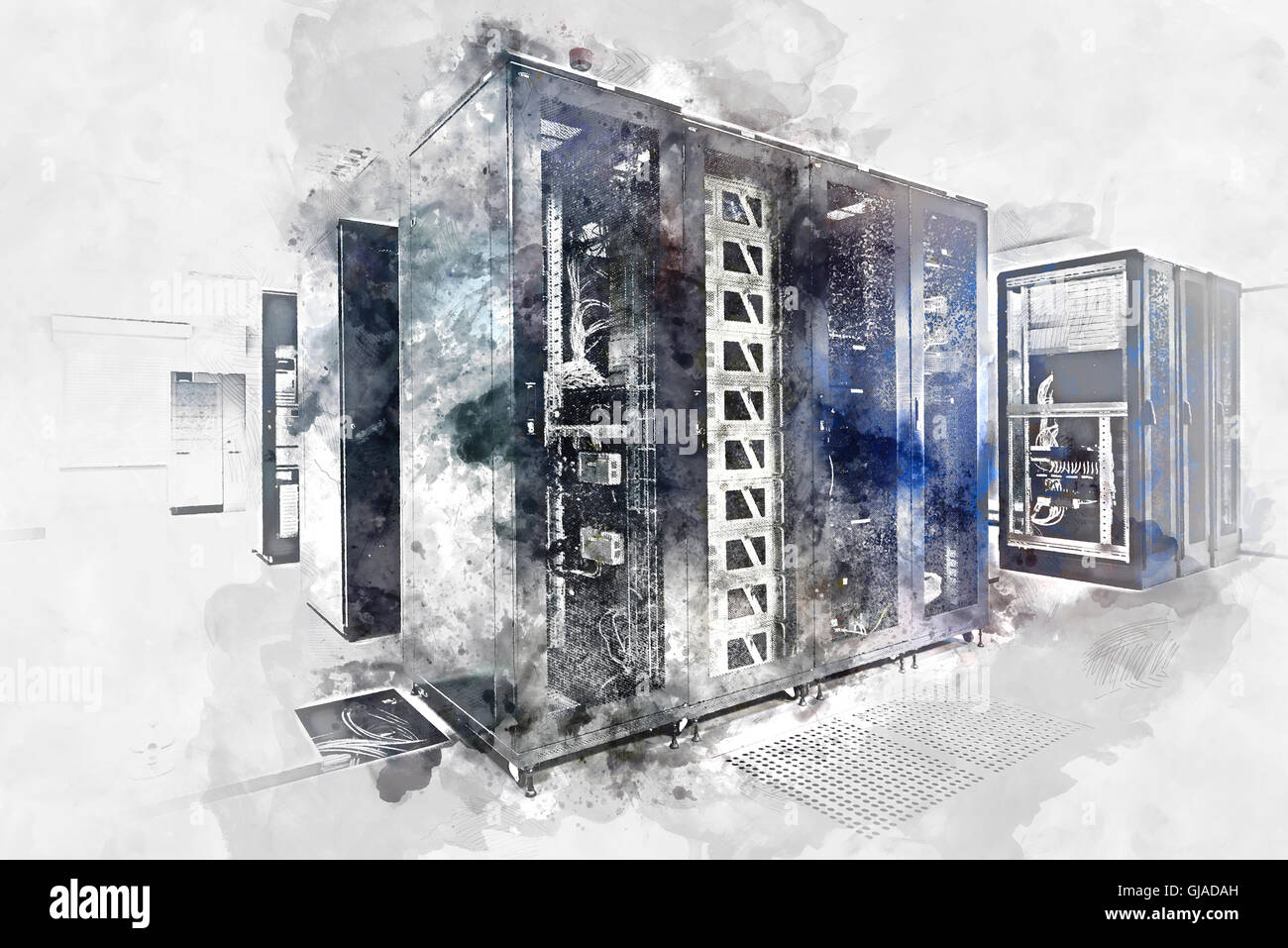 Server room. Digital watercolor painting Stock Photo - Alamy