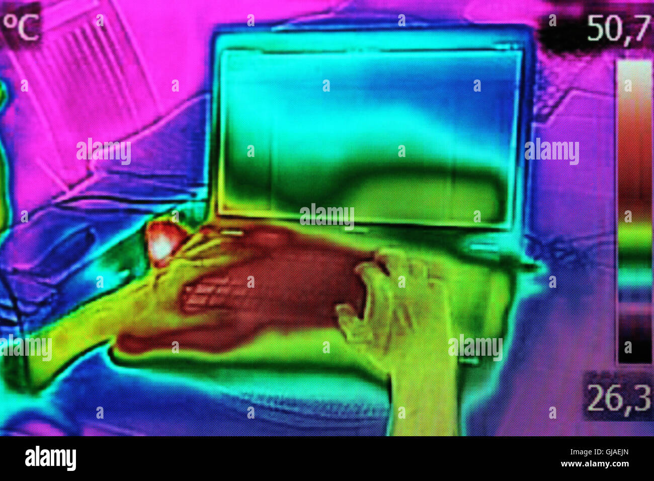 Infrared thermography image showing the heat emission when woman used ...