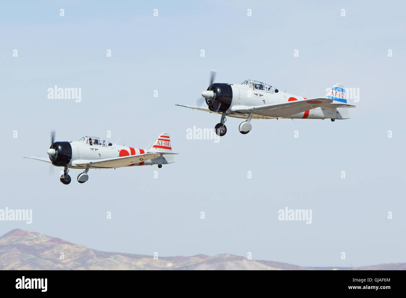 Airplane WWII Zero fighters flying at Los Angeles Air Show Stock Photo ...