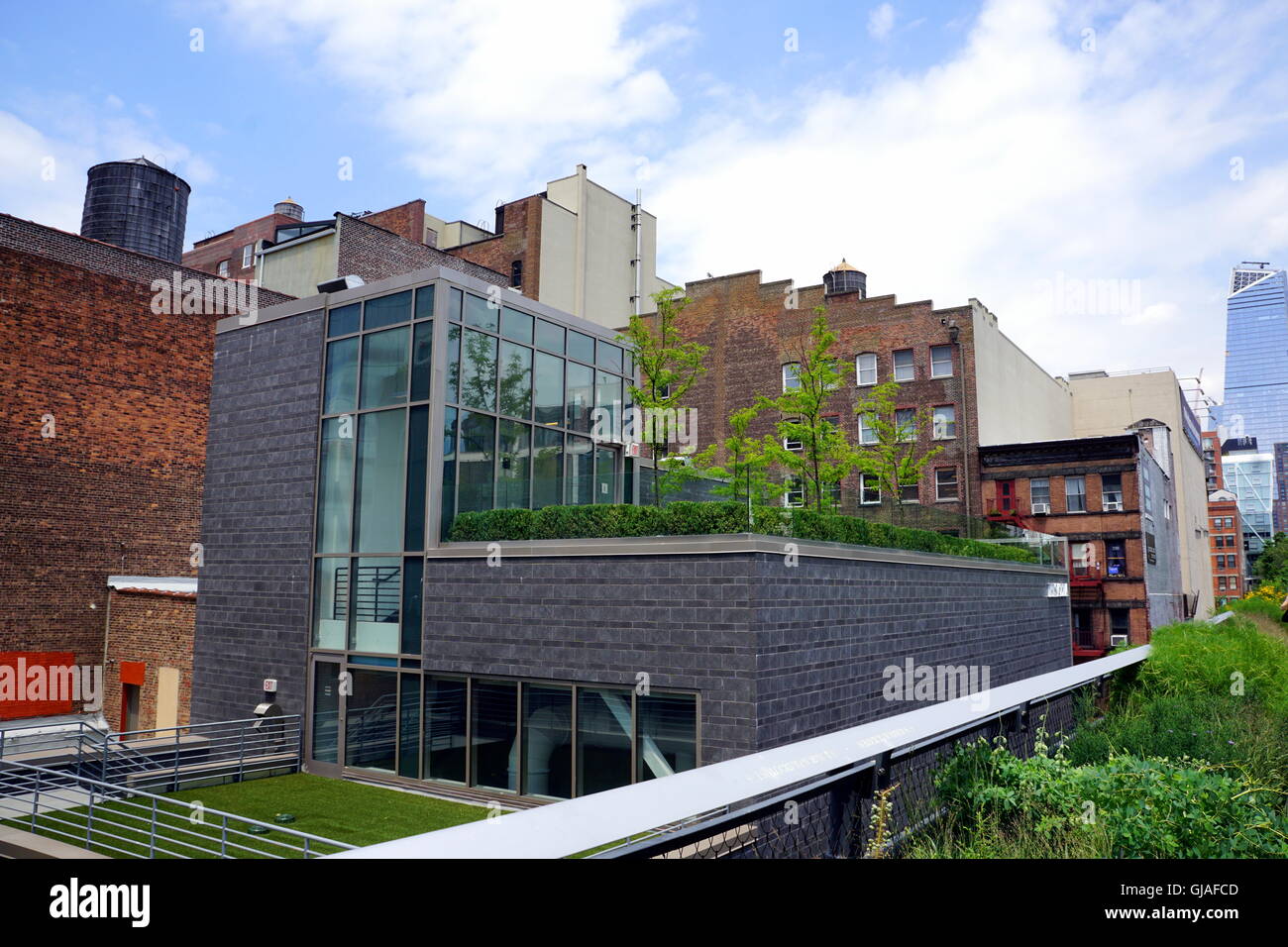 A view of the New York City cityscape from the High Line in the Chelsea ...