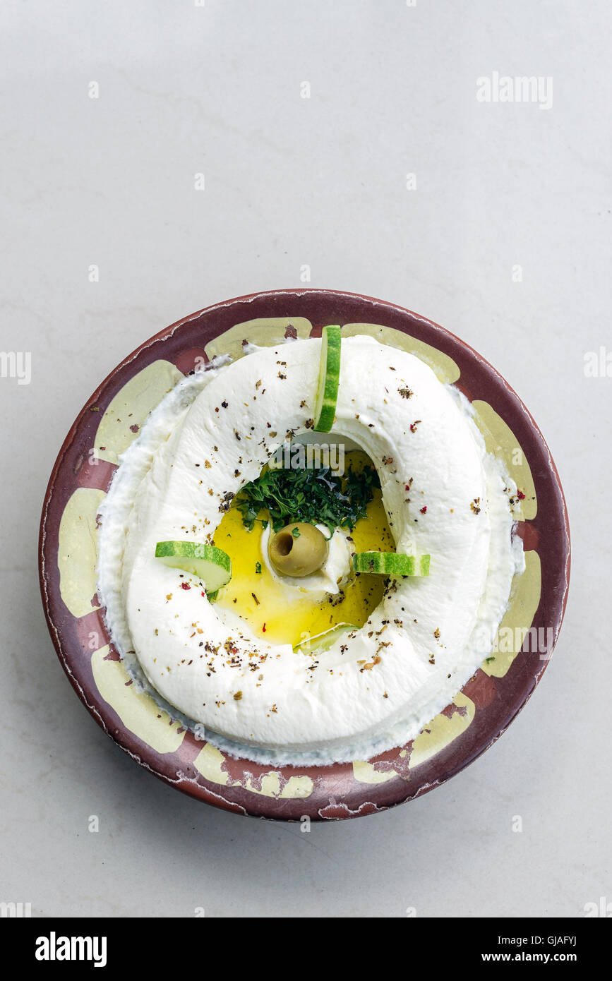 labneh fresh lebanese middle eastern cream cheese dip snack food Stock ...