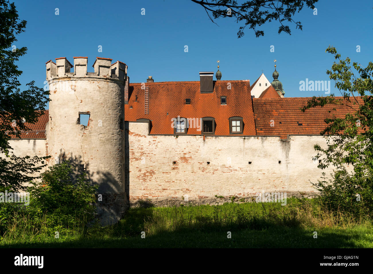 city wall of the historic old town in Landsberg am Lech, Upper-Bavaria ...