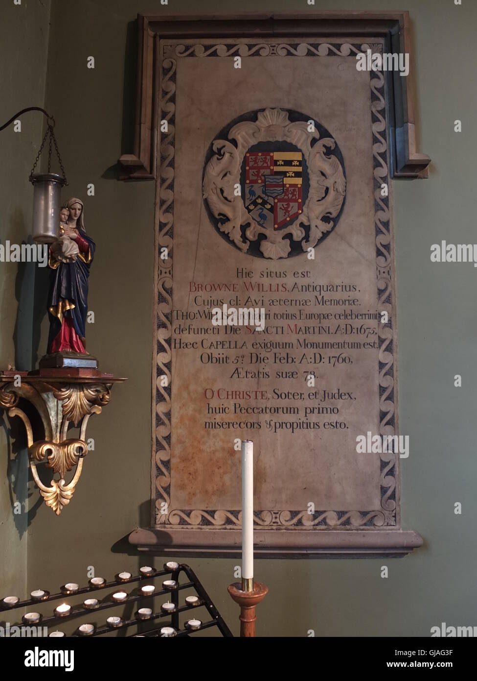 Tablet in memoriam to local benefactor Browne Willis, St Martins Church ...