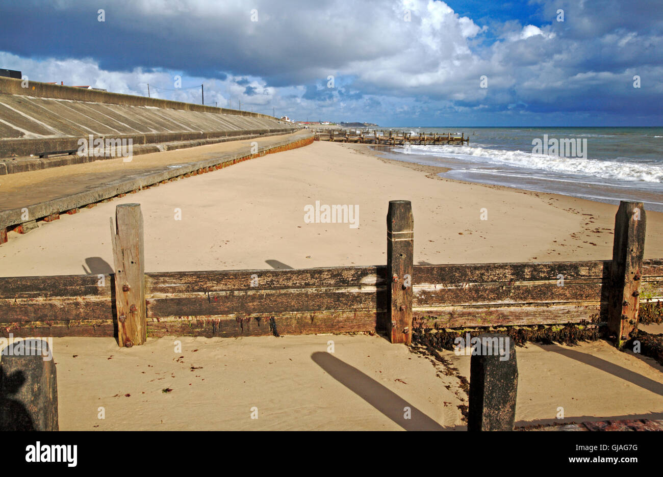 A view of the beach with clearing skies on the Norfolk coast at Walcott ...
