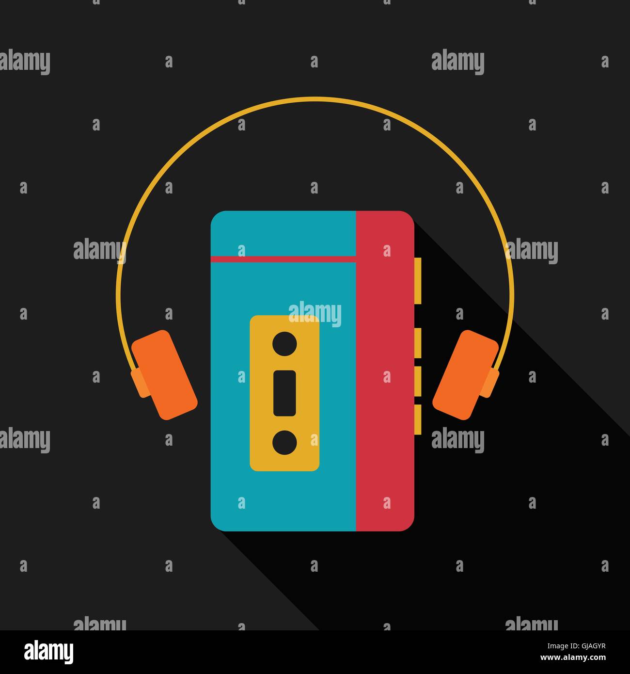 Retro vintage portable music player with headphone flat design isolated ...