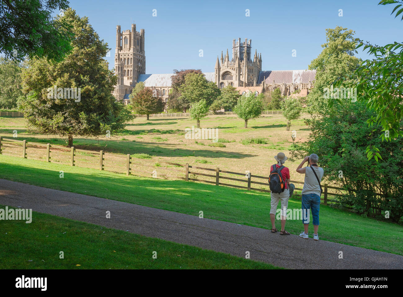 England countryside UK, view in summer of a mature couple looking ...