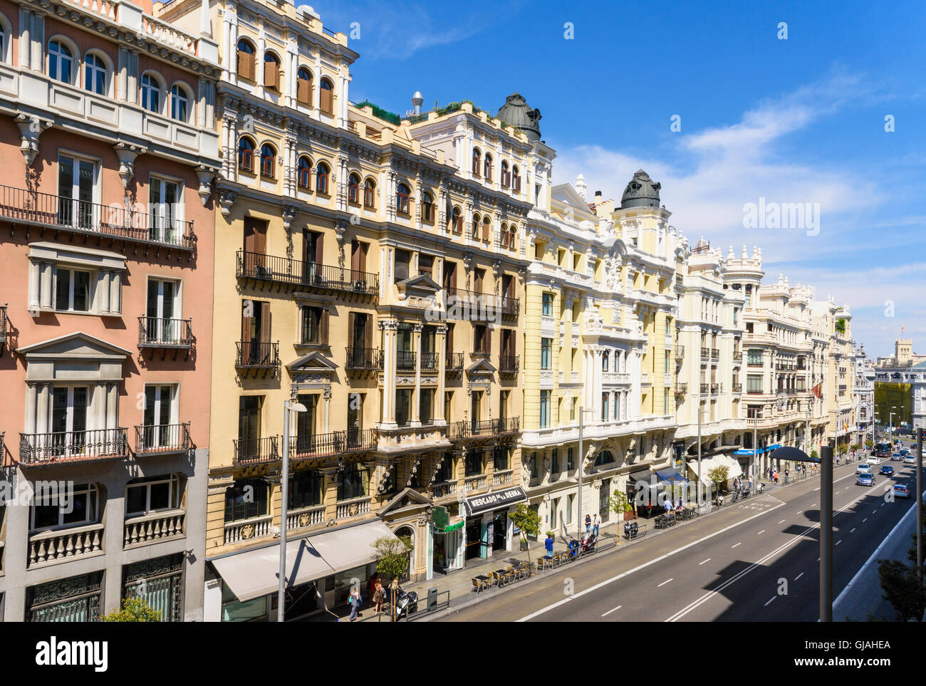 The grand buildings along Calle Gran Via, Madrid, Spain Stock Photo - Alamy