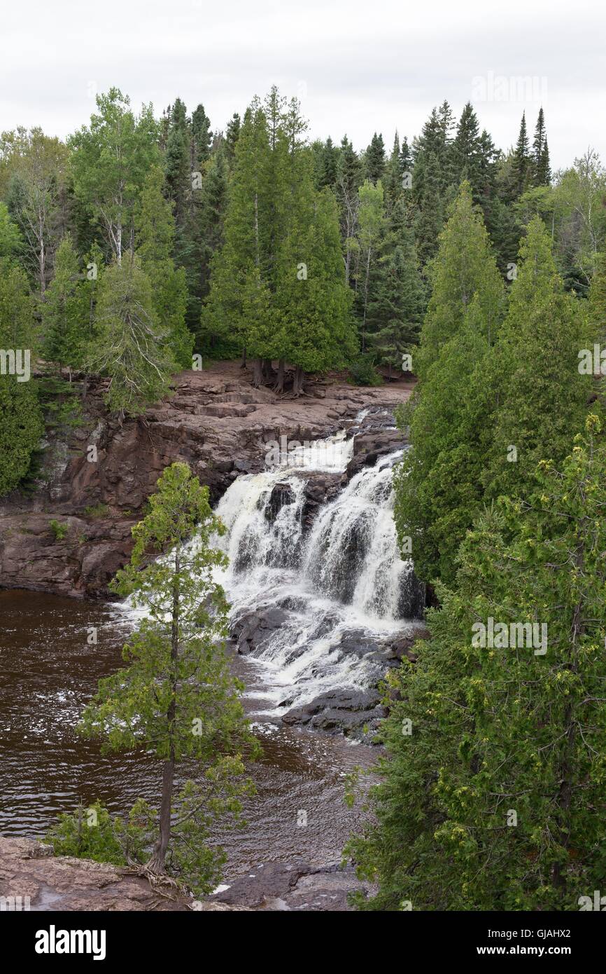 Water spilling over the falls at Gooseberry Falls state park in ...