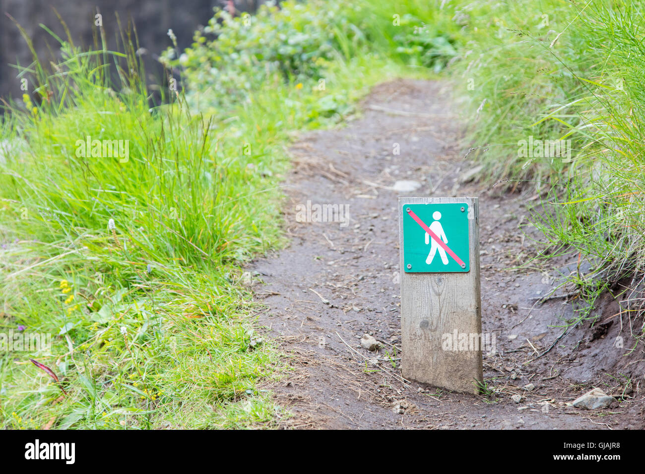 Forbidden to walk over here - Sign in Iceland Stock Photo - Alamy