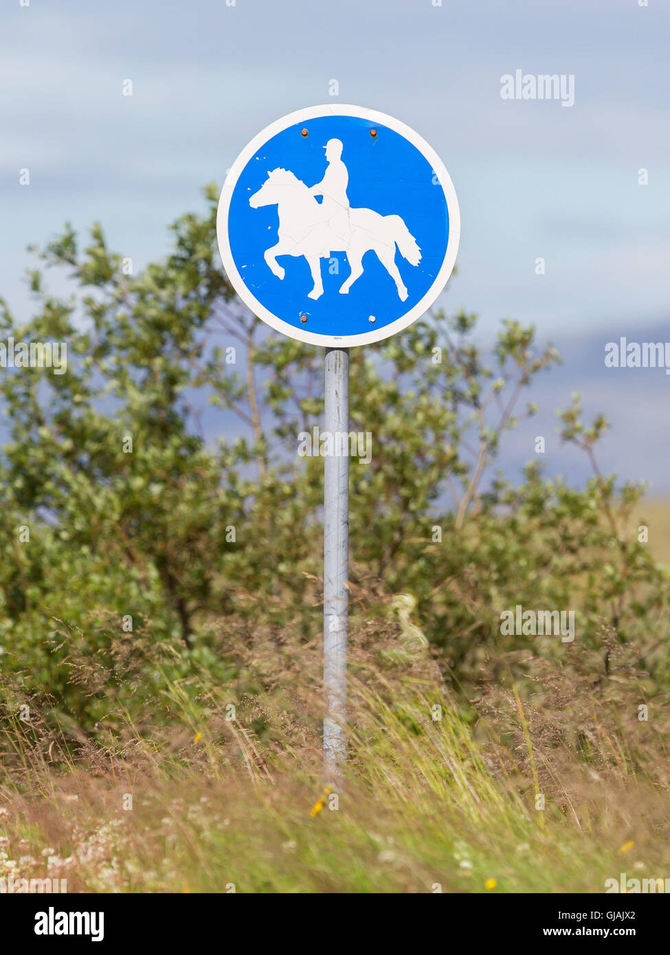 Old road sign in Iceland - Equestrian path Stock Photo - Alamy
