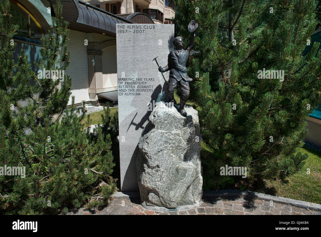 Alpine Club statue at the Matterhorn Museum, Zermatt, Switzerland Stock ...
