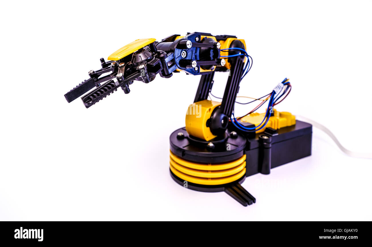 Plastic model of industrial robotics arm Robot manipulator Stock Photo ...