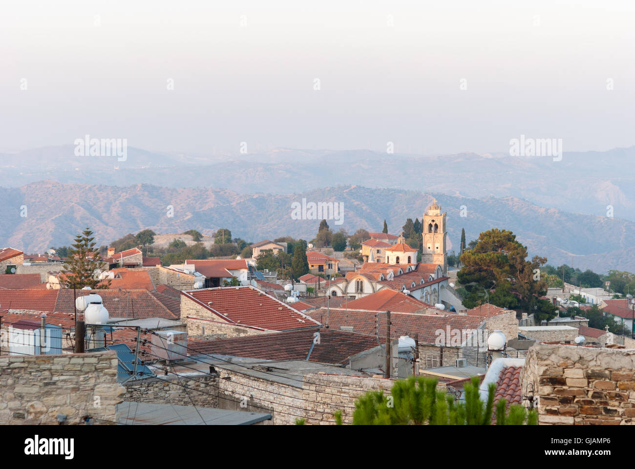Panoramic view on a traditional mountain Cyprus village. Lefkara ...