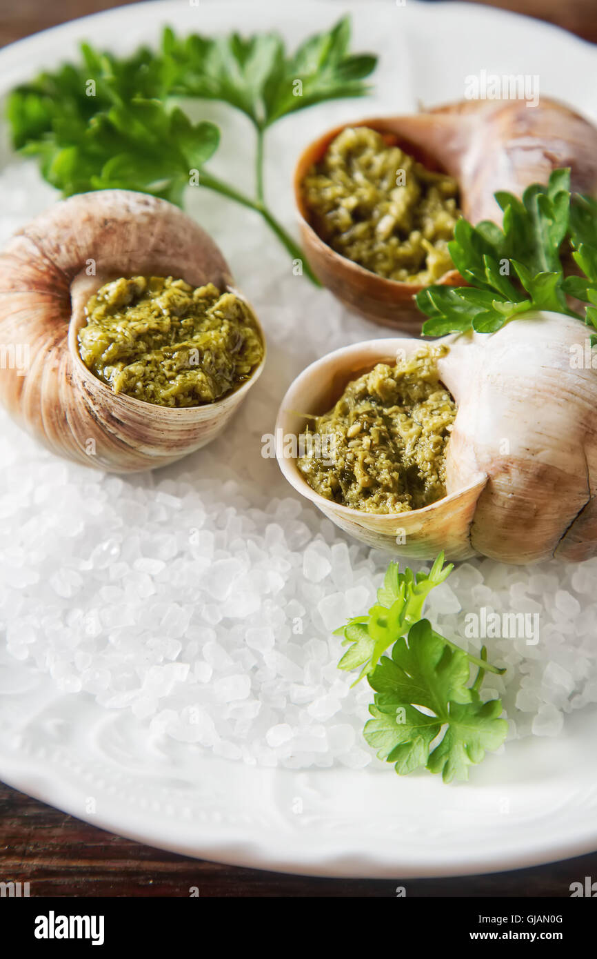 Large Escargots de Bourgogne - Snails baked with garlic butter, with ...