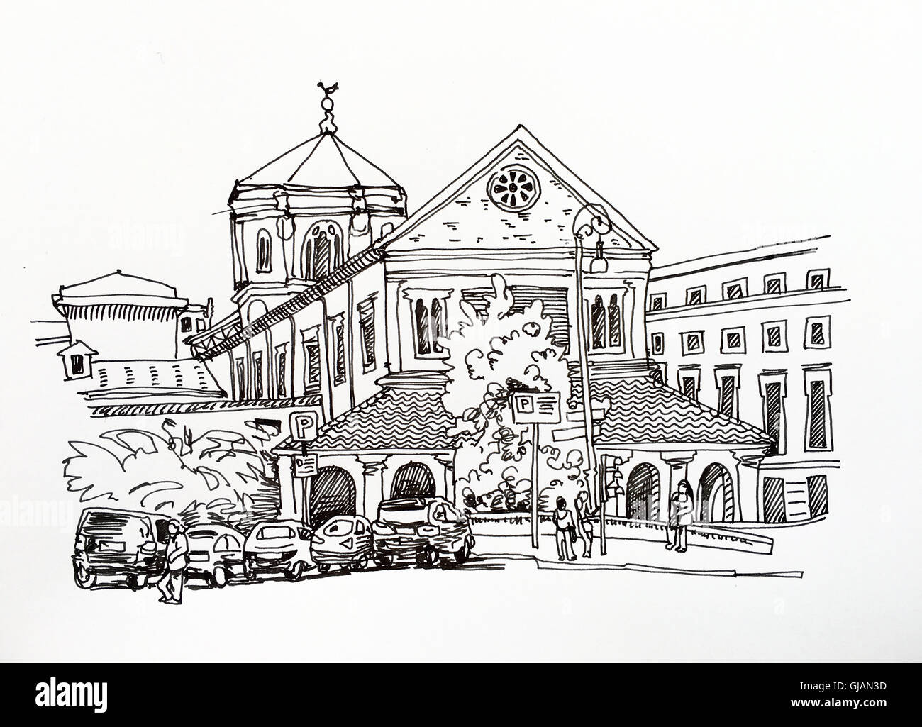 Black white drawing rome cityscape hi-res stock photography and images ...
