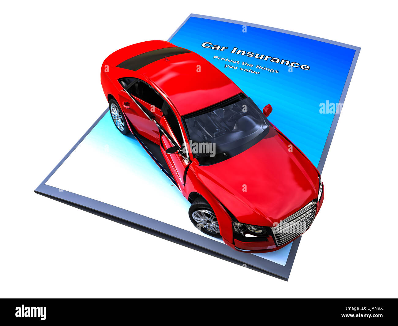 3D render image of a wreck car on a insurance policy representing car ...