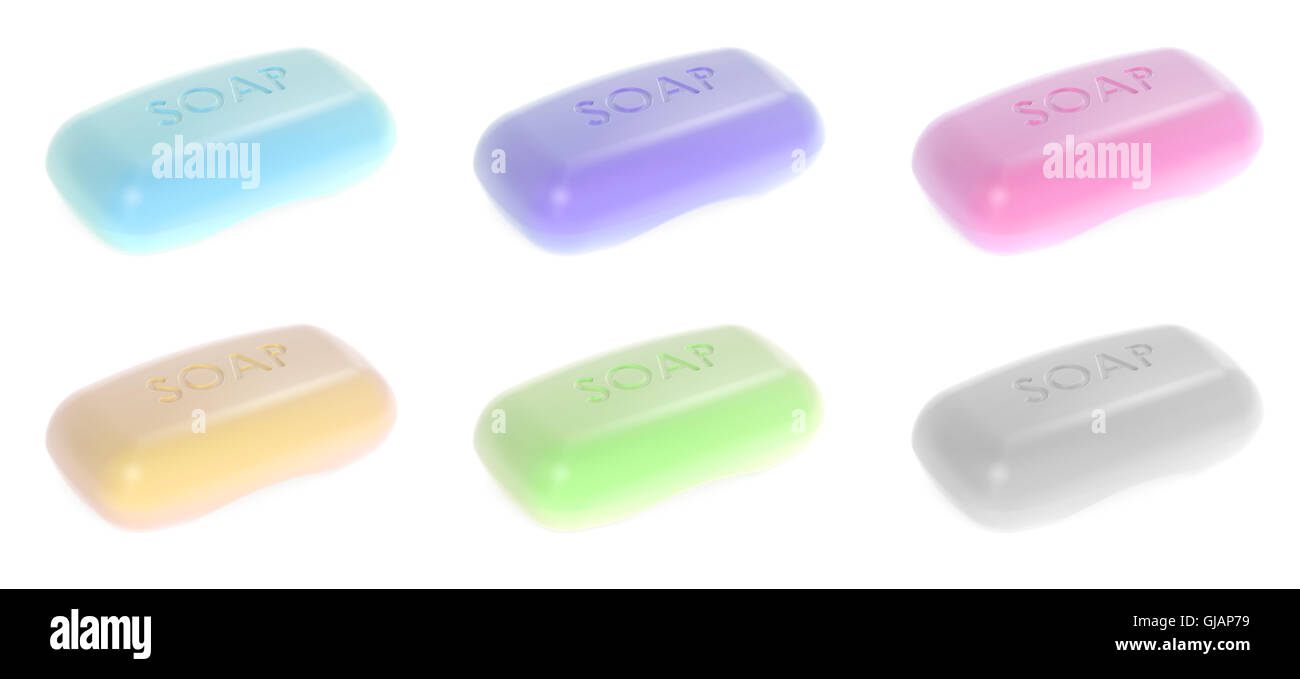 set of colored soaps, 3D rendering isolated on white background Stock ...