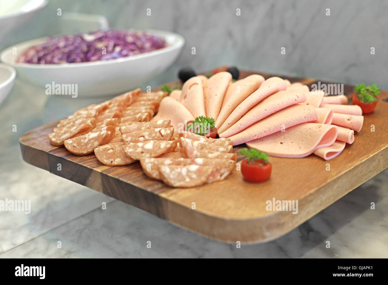 slice ham and bacon on buffet line for breakfast meal Stock Photo - Alamy