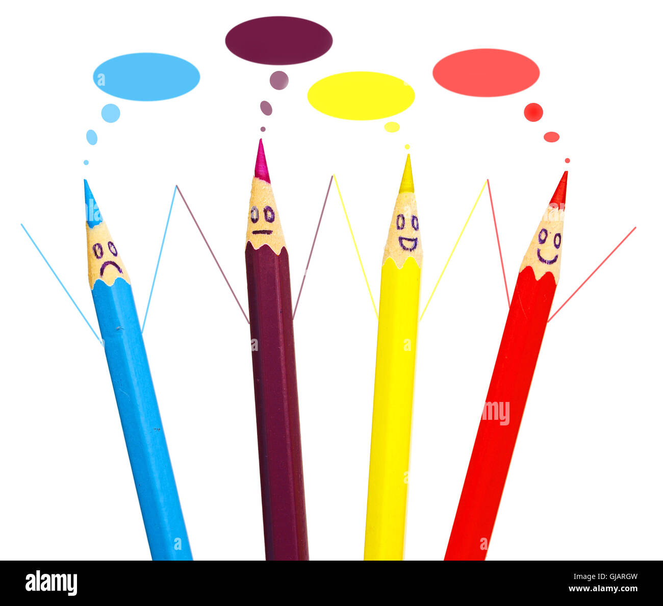 Happy group of pencil faces as social network isolated on white Stock ...