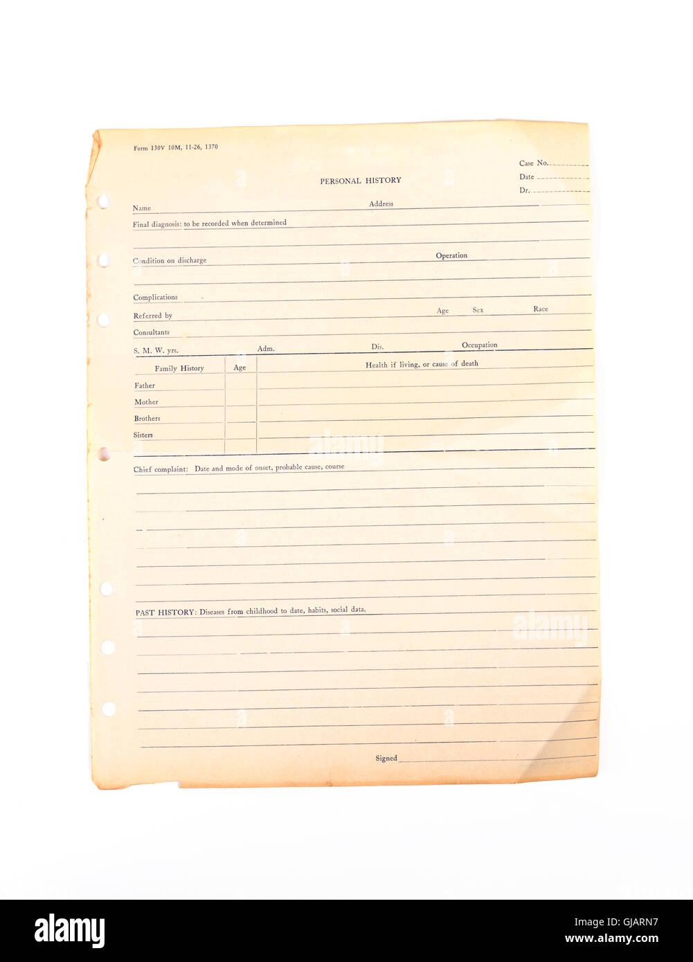Old Medical Form Stock Photo - Alamy