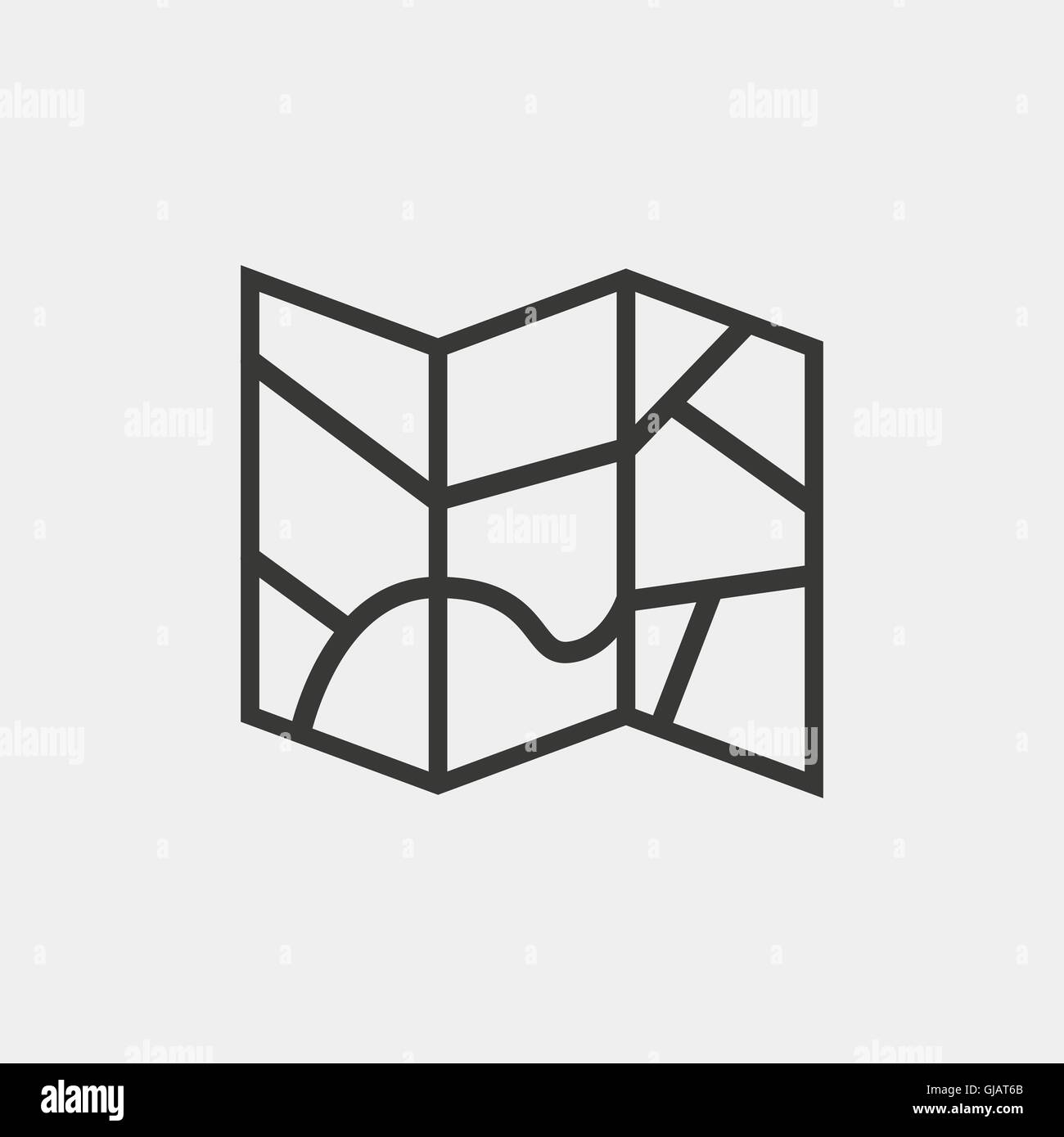 folded map icon of brown outline for illustration Stock Vector Image ...