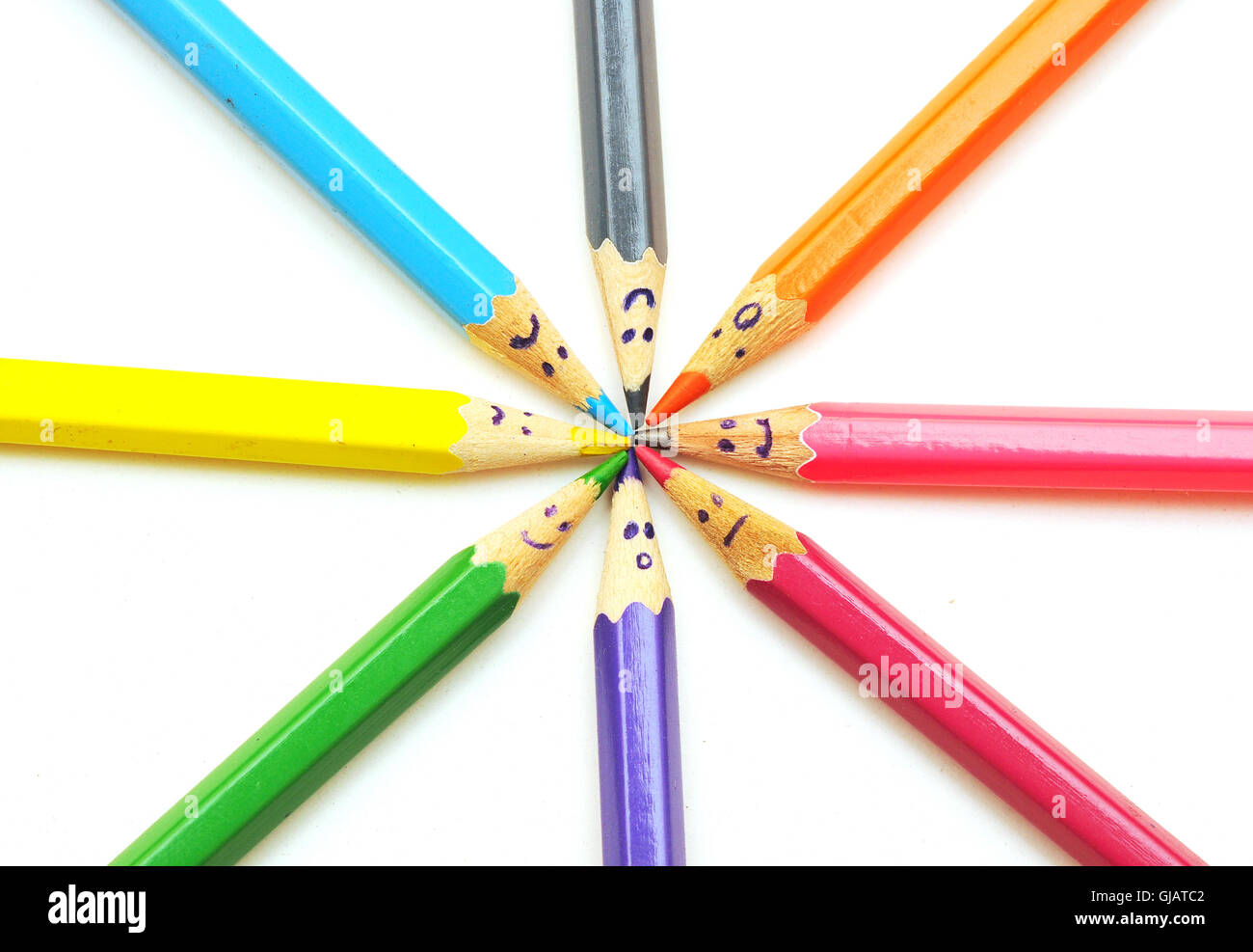Happy group of pencil faces as social network Stock Photo - Alamy
