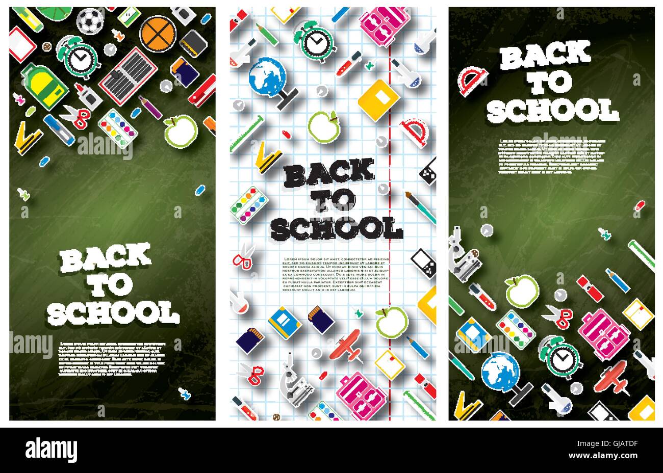 Back To School Banner Set with School Supplies. Vector Illustration ...