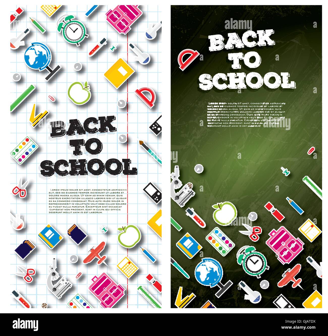 Back To School Banner Set with School Supplies. Vector Illustration ...