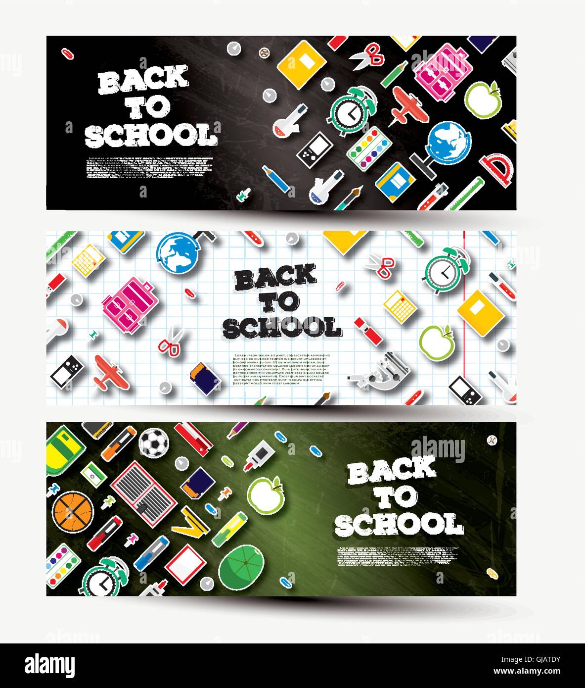Back To School Banner Set with School Supplies. Vector Illustration ...