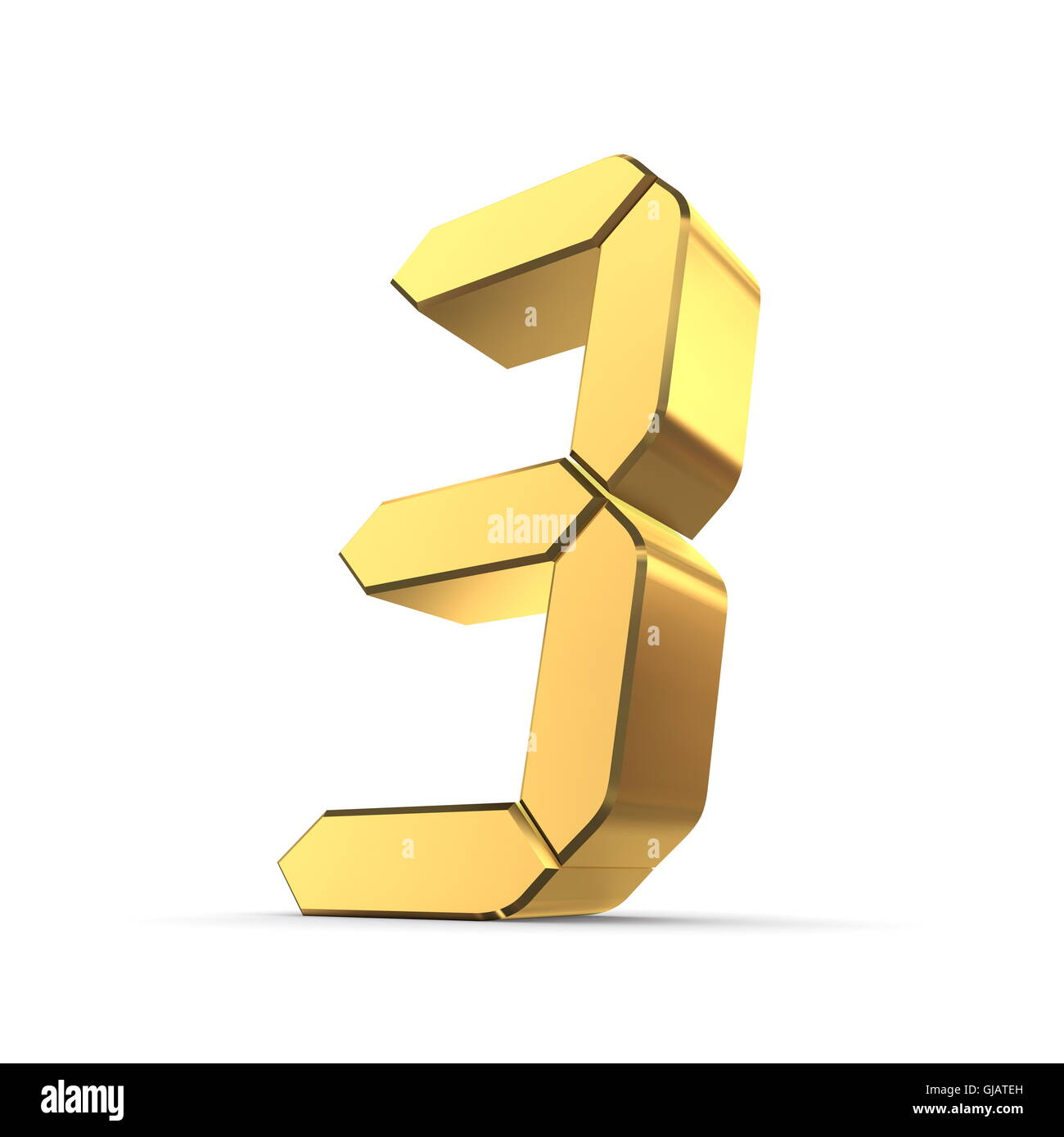 Shiny Number 3 - LCD Look Gold Stock Photo - Alamy