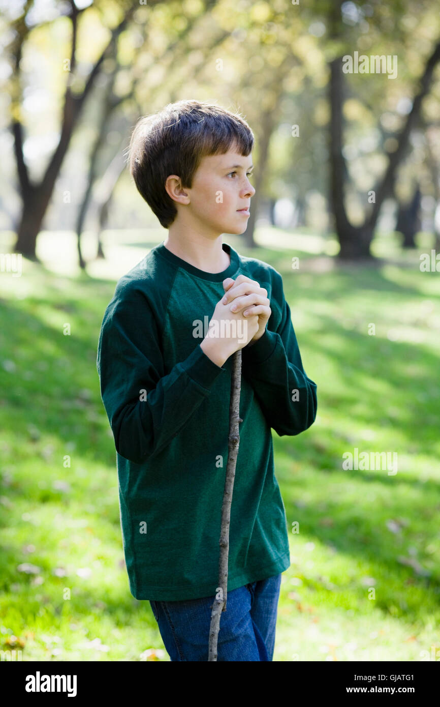 Boy alone in woods hi-res stock photography and images - Alamy