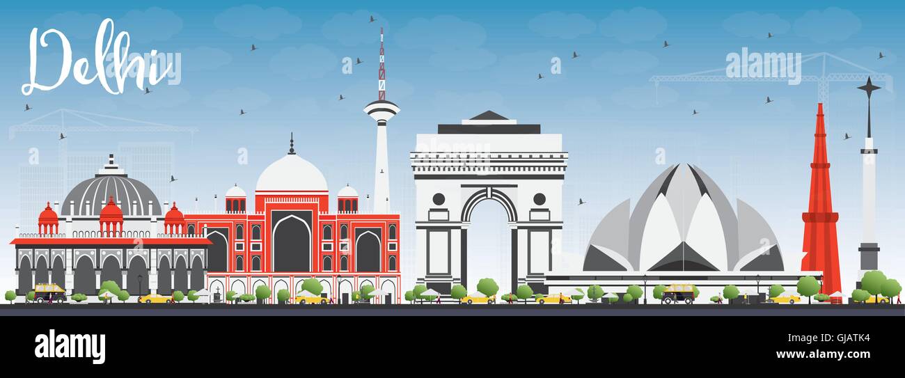 Delhi Skyline with Gray Buildings and Blue Sky. Vector Illustration ...