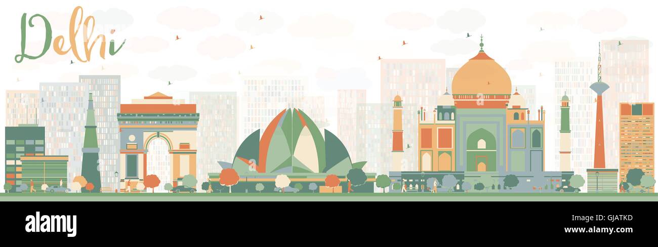 Abstract Delhi Skyline with Color Landmarks. Vector Illustration ...