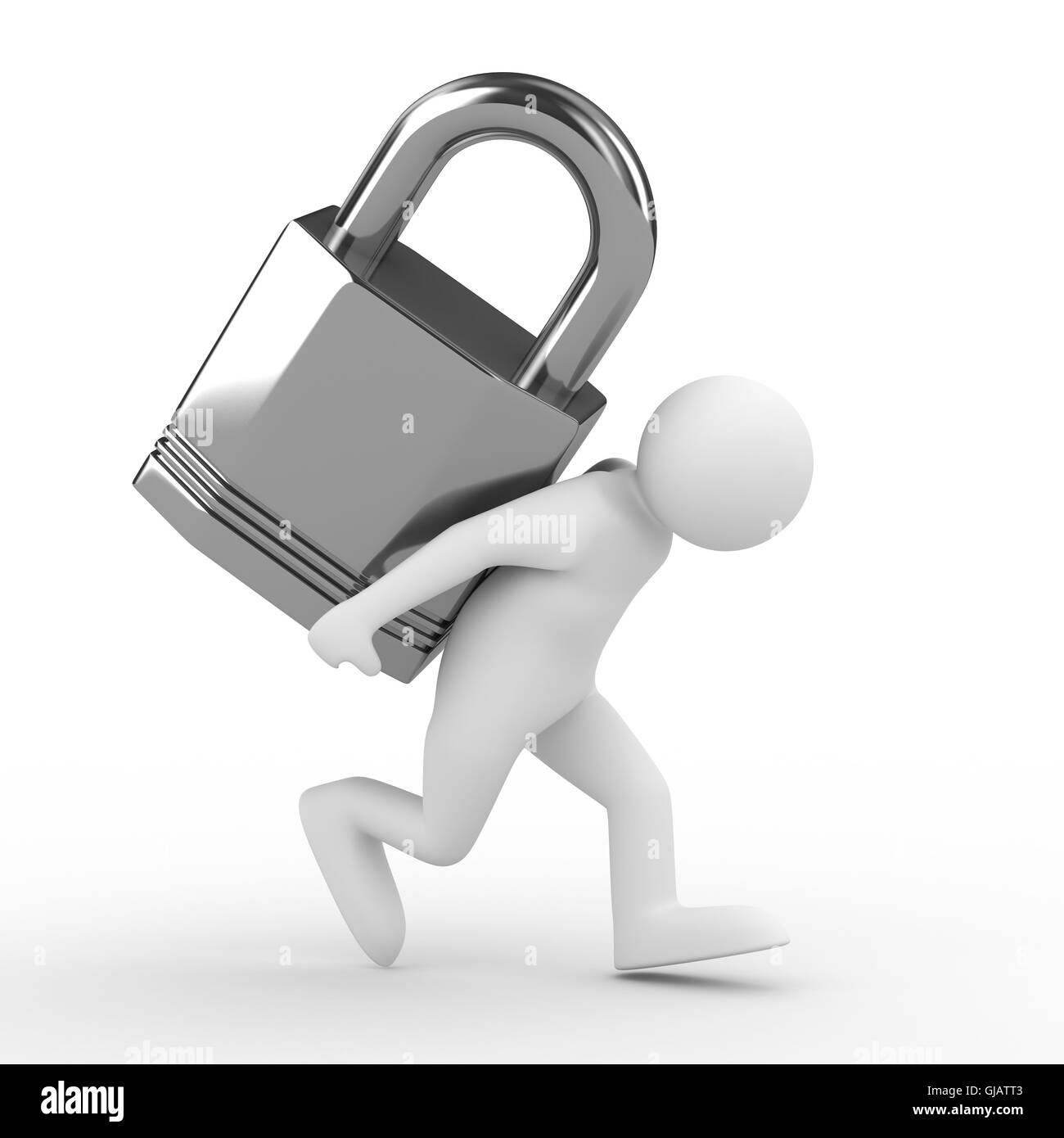men carry lock on back. Isolated 3D image Stock Photo - Alamy