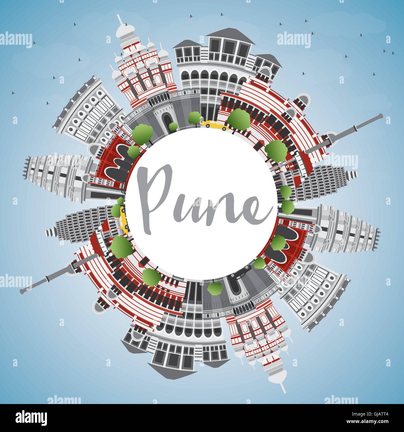 Pune Skyline with Color Buildings, Blue Sky and Copy Space. Vector ...