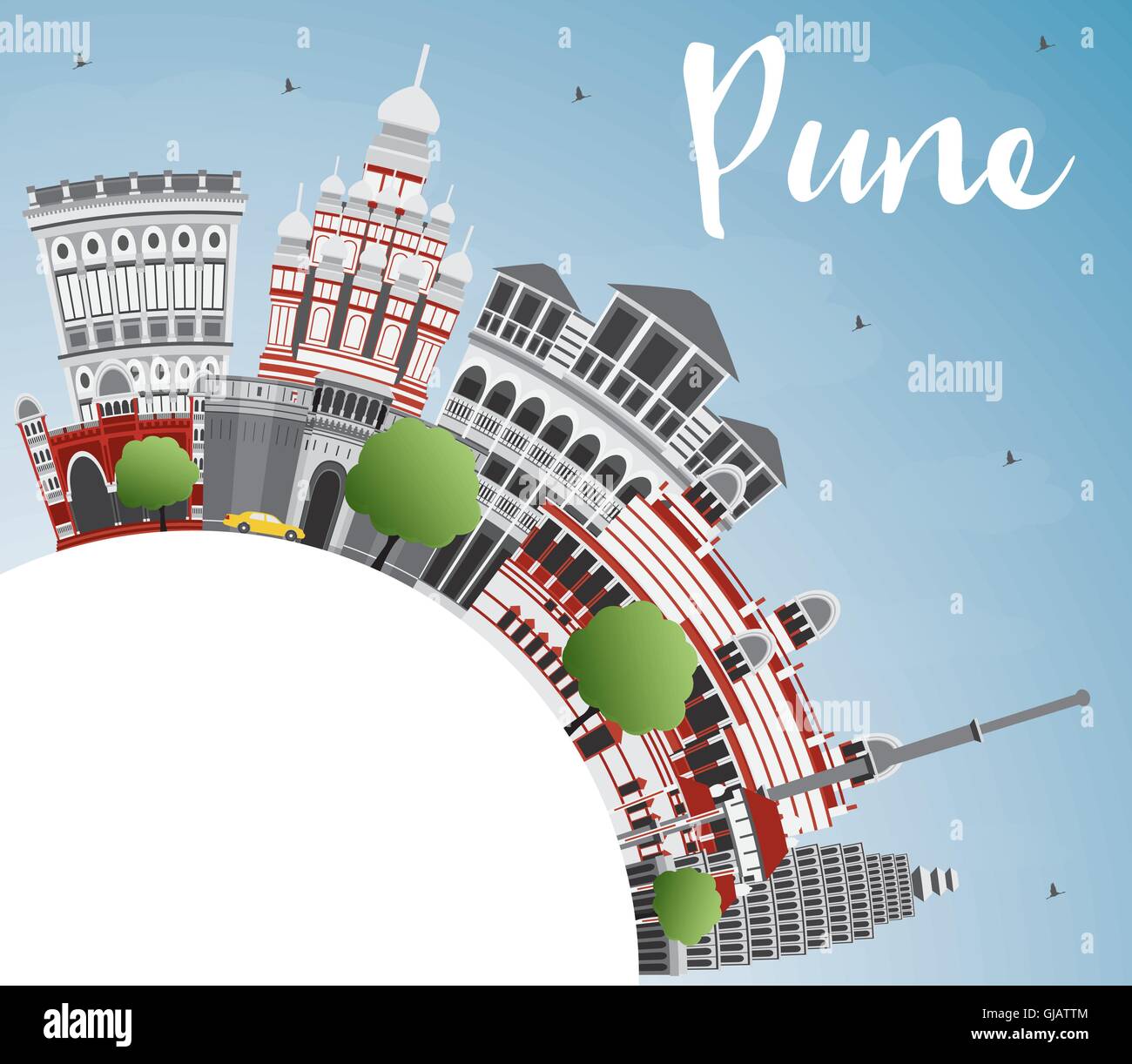 Pune Skyline with Color Buildings, Blue Sky and Copy Space. Vector ...