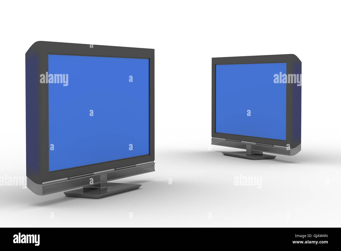 Two TV on white background. Isolated 3D image Stock Photo - Alamy