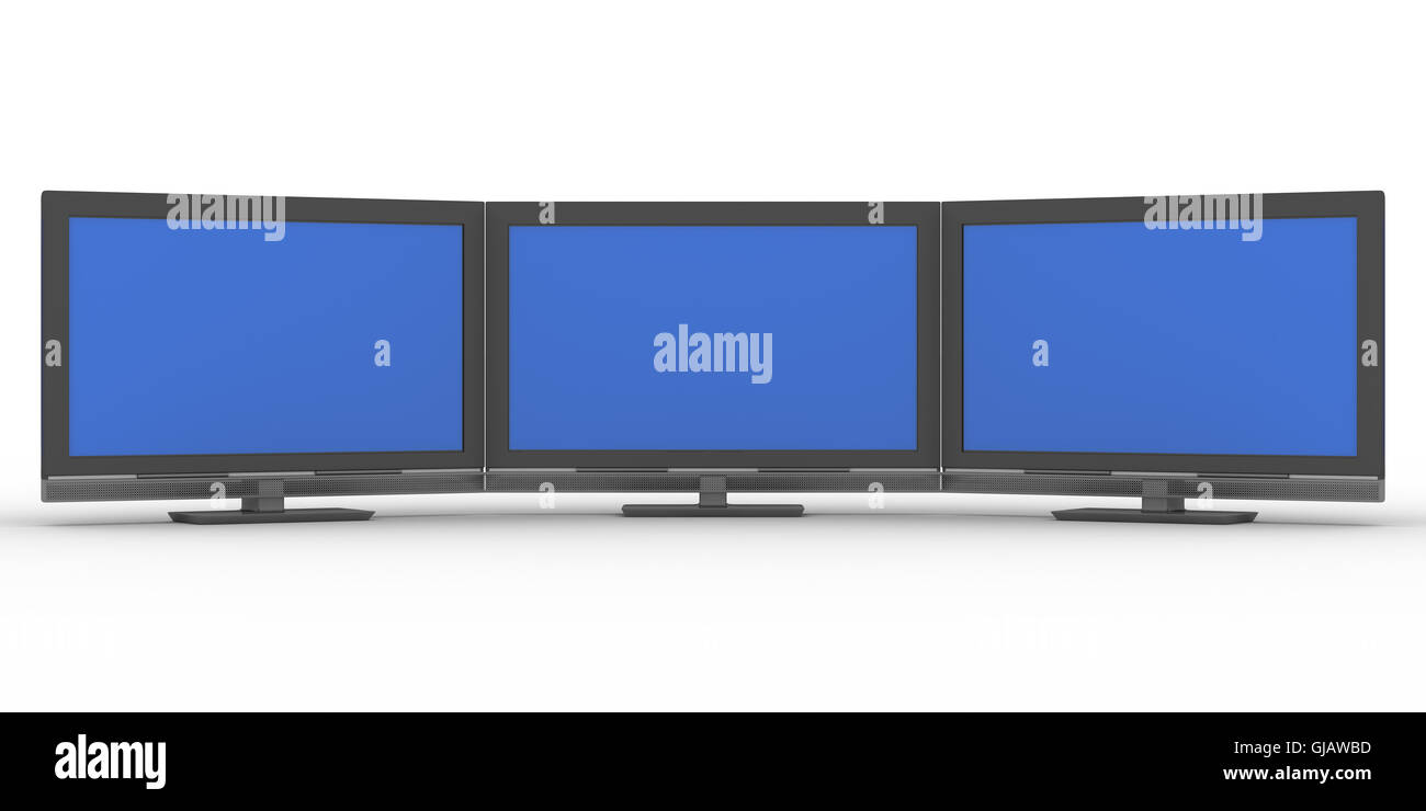 Three TV on white background. Isolated 3D image Stock Photo - Alamy