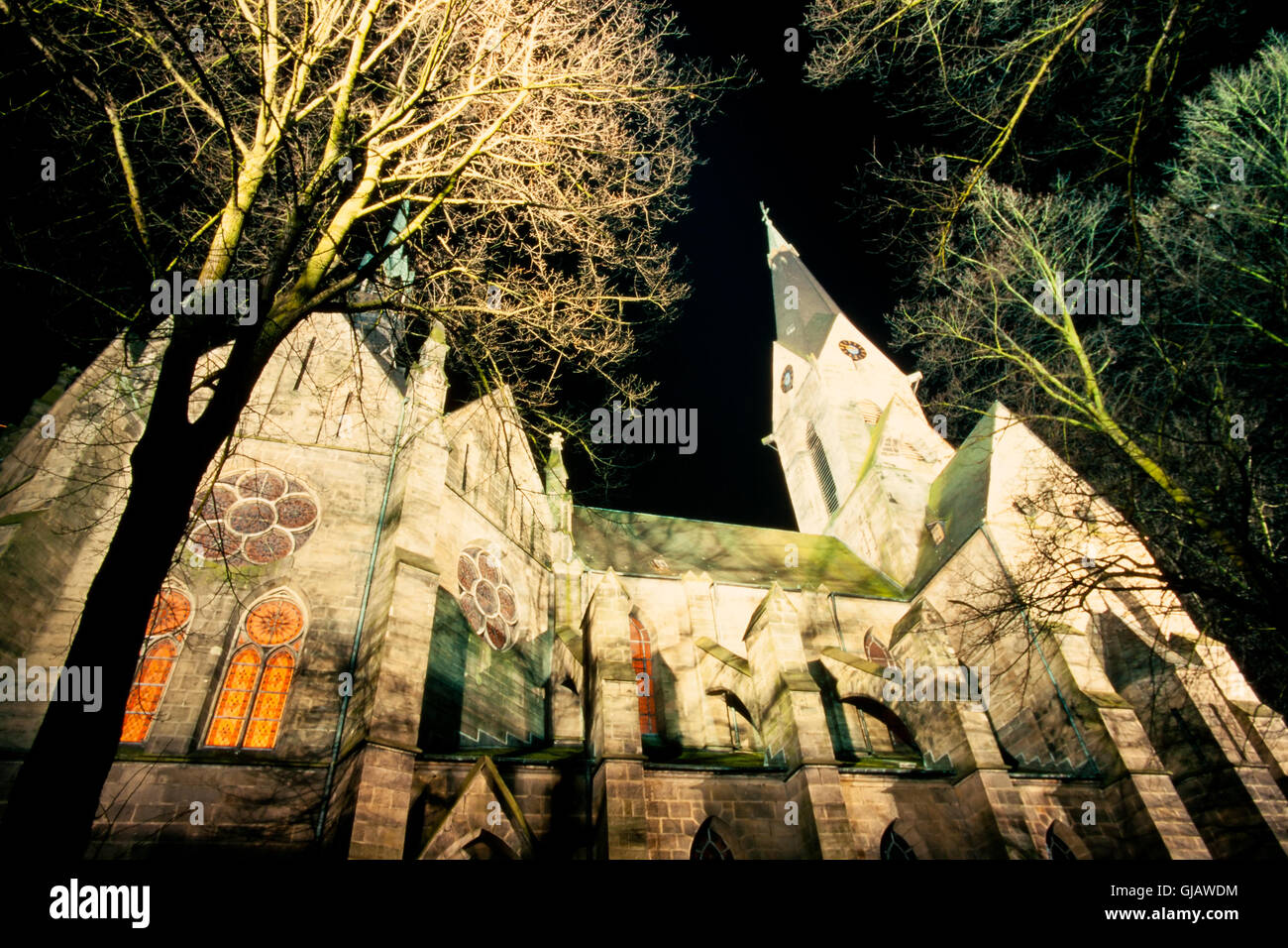 Large stone church at night Stock Photo - Alamy