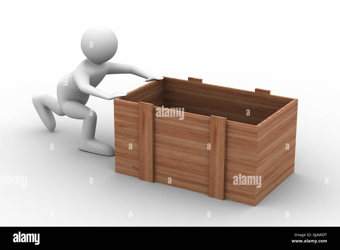 men push box on white background. Isolated 3D image Stock Photo - Alamy