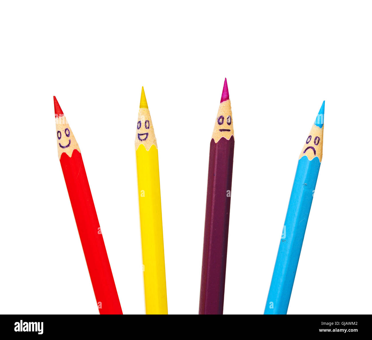 Happy group of pencil faces as social network isolated on white Stock ...
