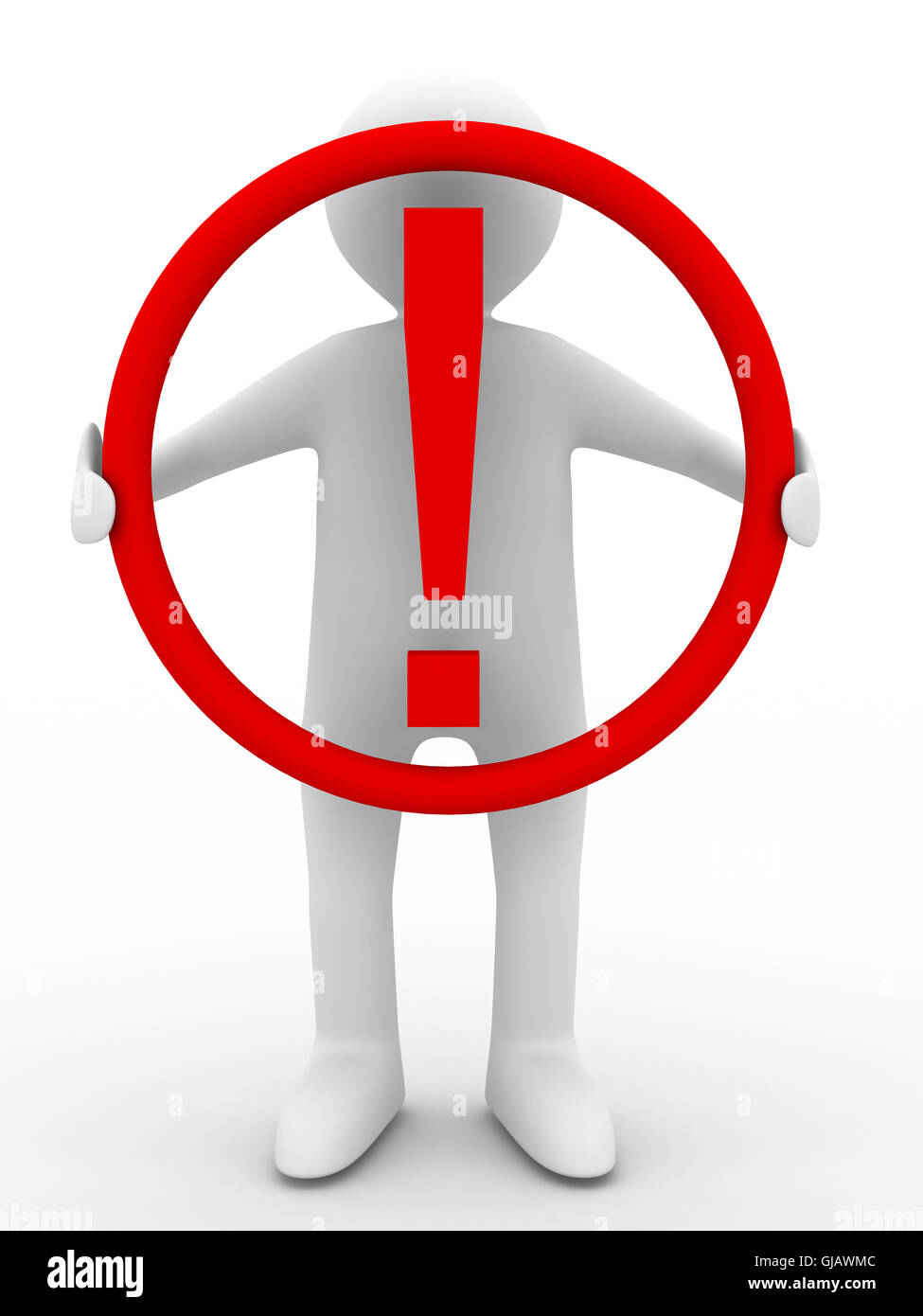 men holds exclamation mark on white background Stock Photo - Alamy