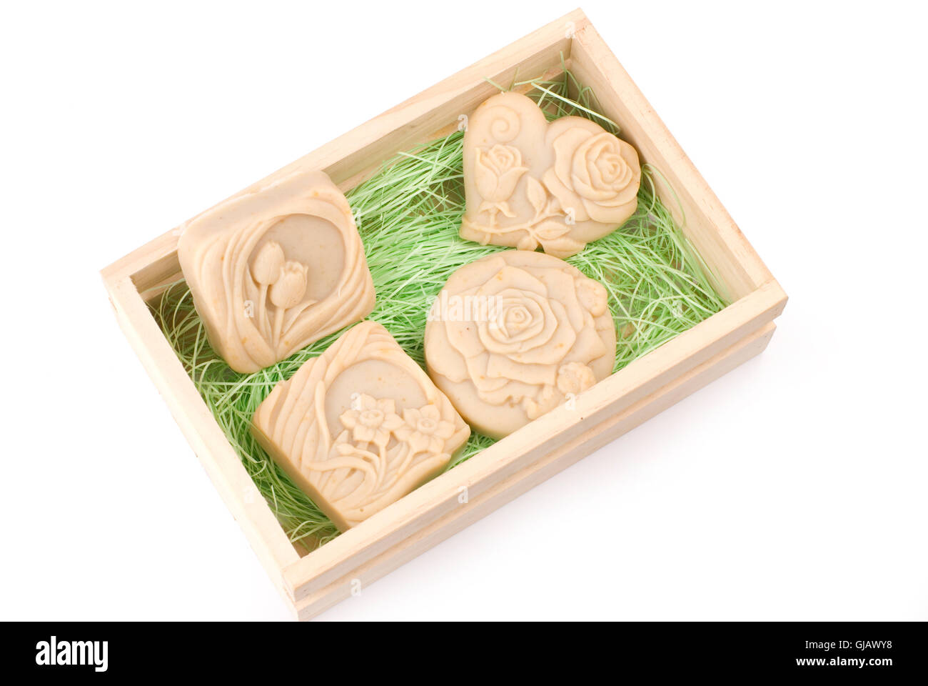 handmade soap in wooden box as gift Stock Photo - Alamy