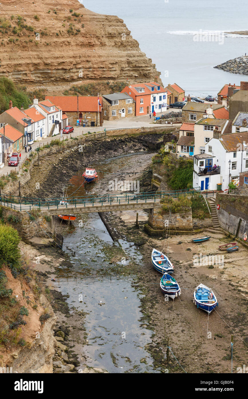 High view looking down onto Staithes Beck and the town. In Staithes ...