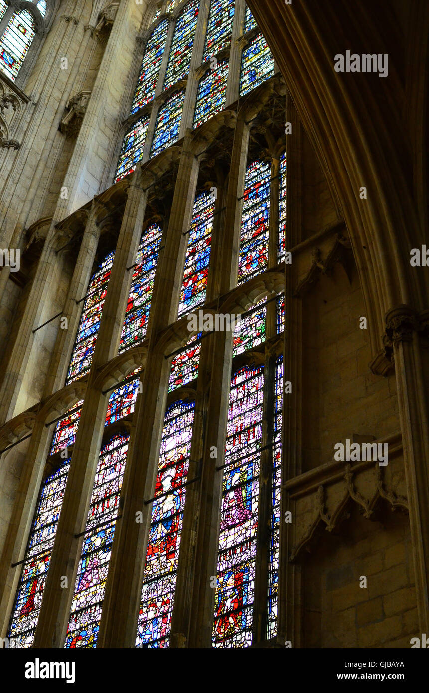 Stained Glass window in York Minster, York, Yorkshire, England, UK ...