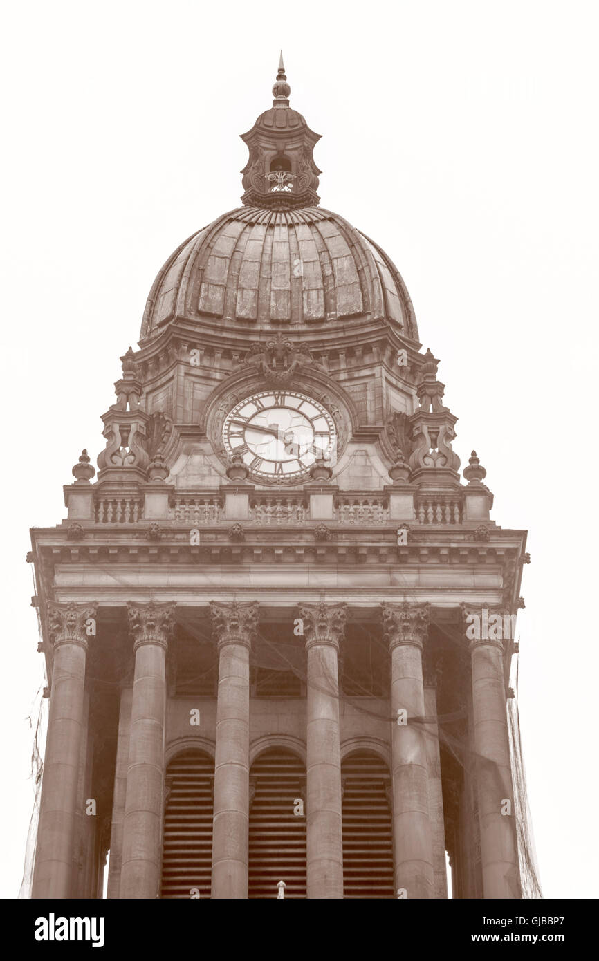 Town Hall; Leeds; Yorkshire; England; UK in Black and White Sepia Tone ...