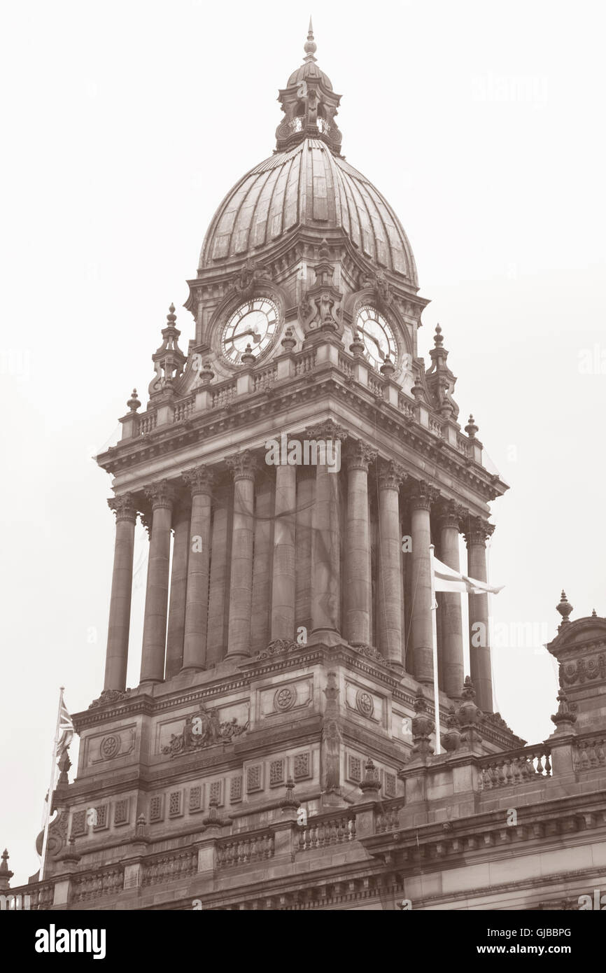 Town Hall; Leeds; Yorkshire; England; UK in Black and White Sepia Tone ...
