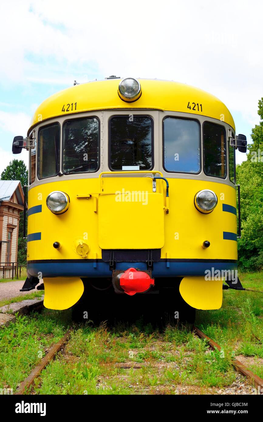 Bright yellow diesel multiple unit train Dm7 in Finland Stock Photo - Alamy