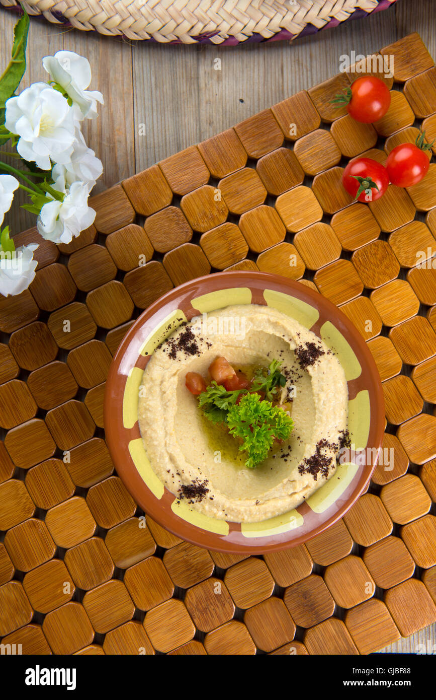arabic food, hummus top down view Stock Photo - Alamy