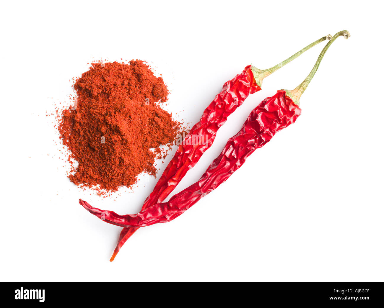 Chili pepper and powdered pepper isolated on white background Stock ...